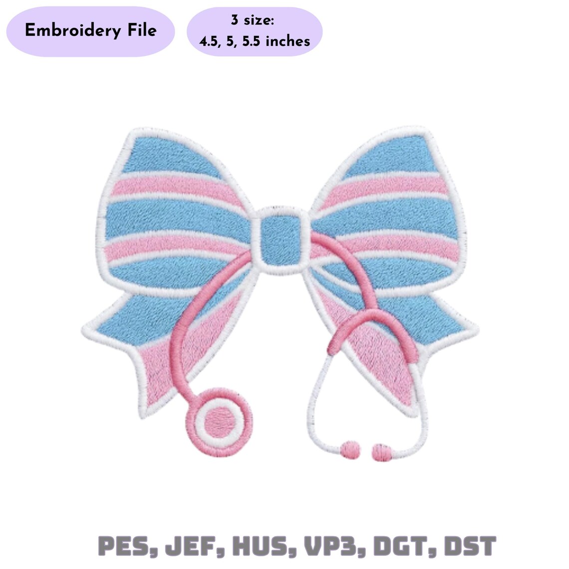 Nurse Stethoscope Bow Satin Stitch Embroidery File Doctor Medical ...