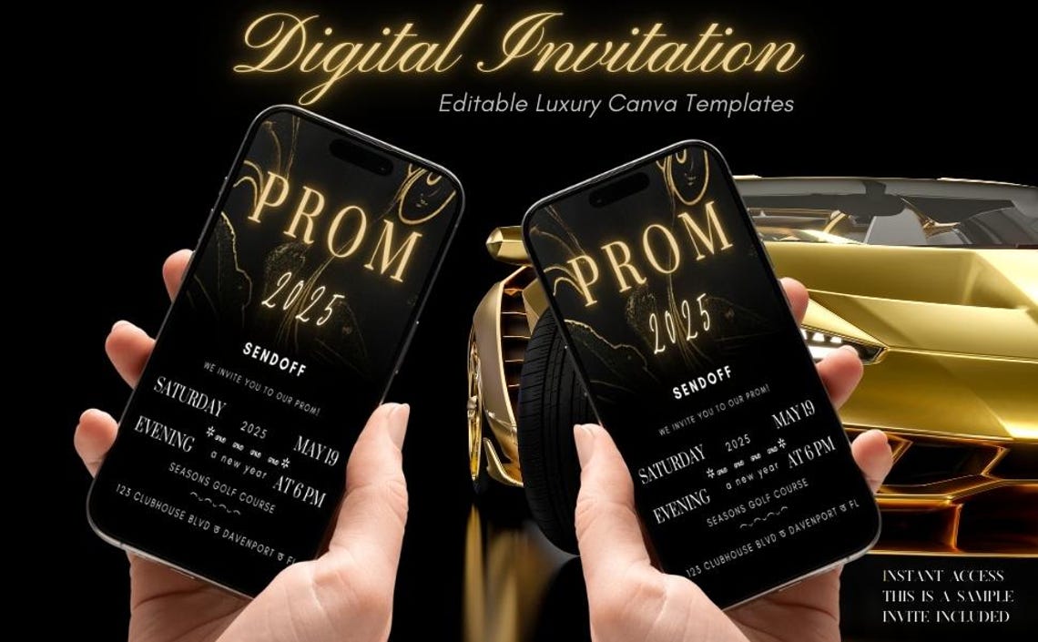 Black Gold Prom Send off Editable Digital Prom Invitation Template ...