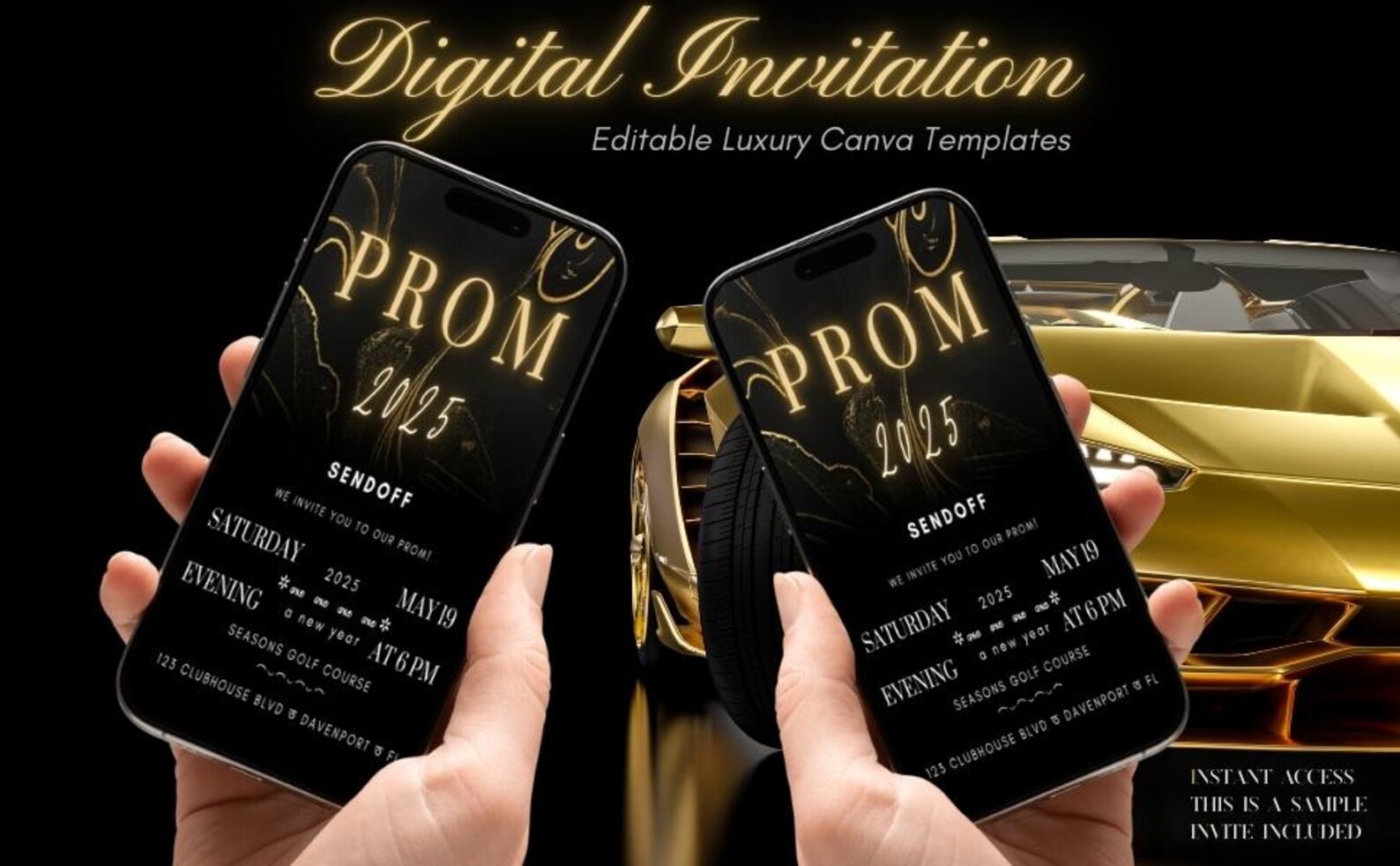 Black Gold Prom Send off Editable Digital Prom Invitation Template ...
