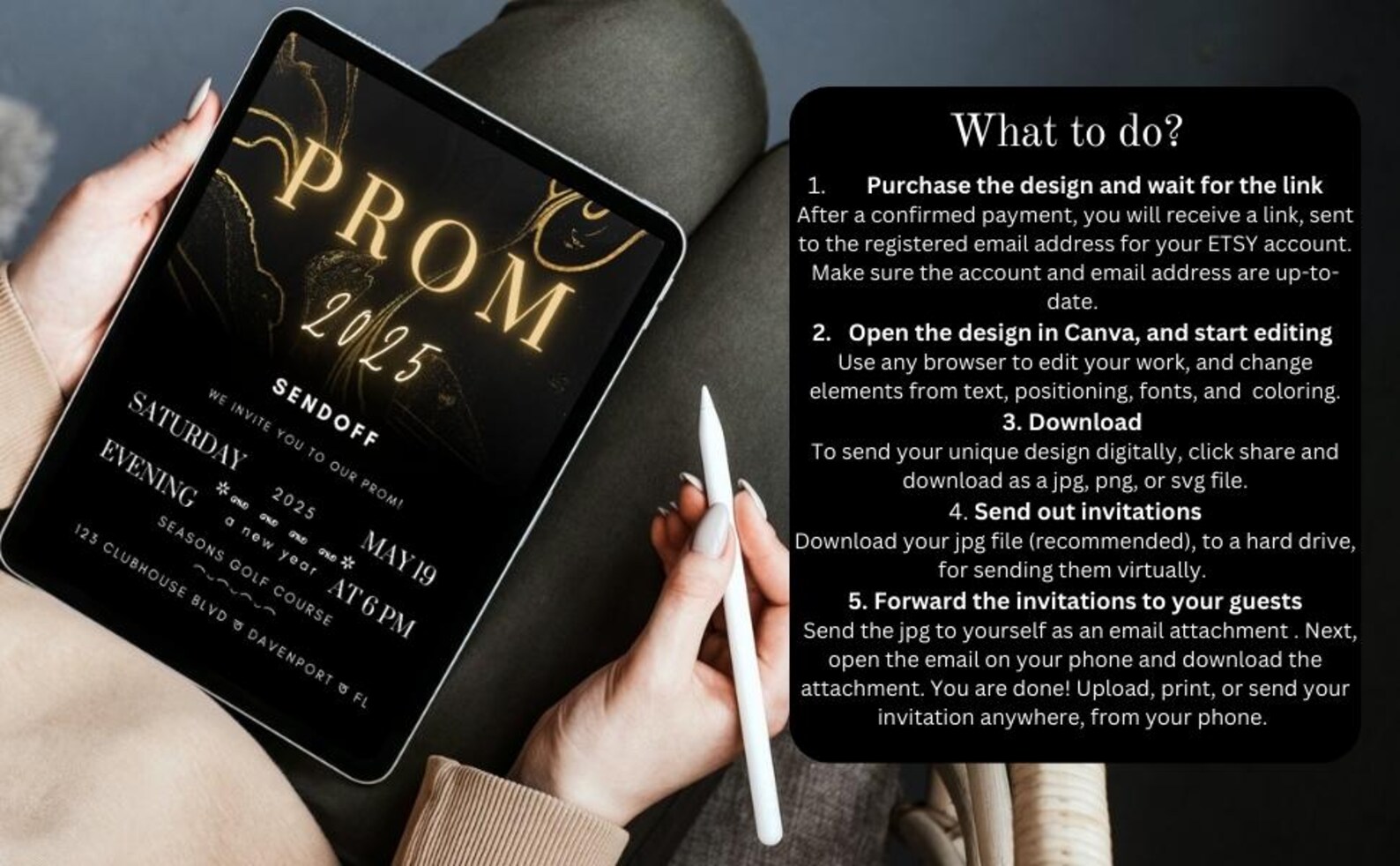 Black Gold Prom Send off Editable Digital Prom Invitation Template ...