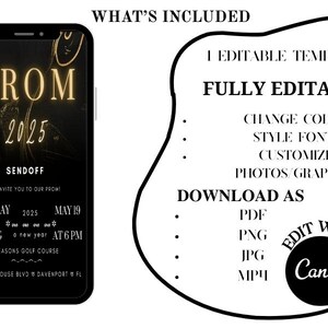 Black Gold Prom Send off Editable Digital Prom Invitation Template ...