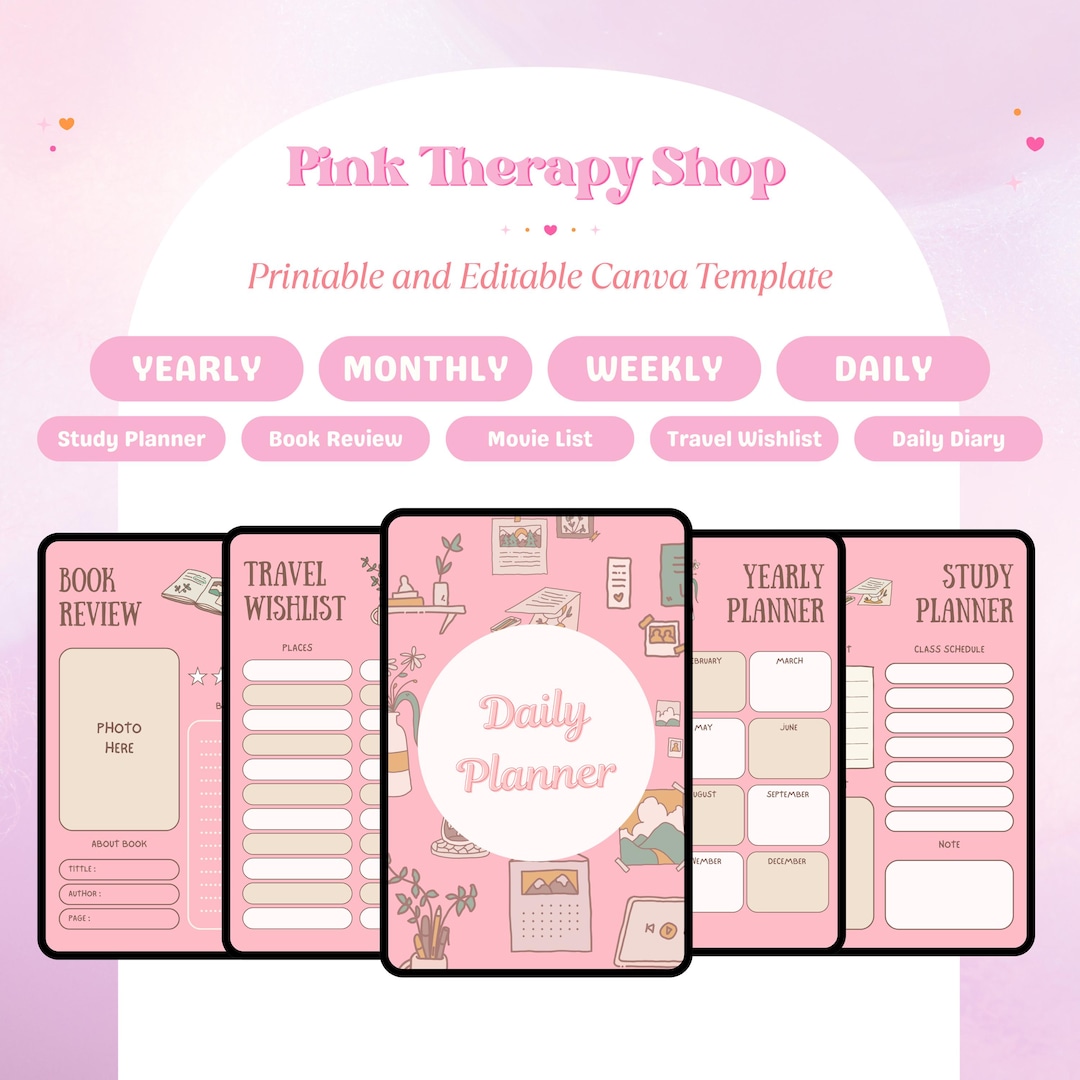 Pink Theme Daily Planner - Printable and With Editable Canva Template ...