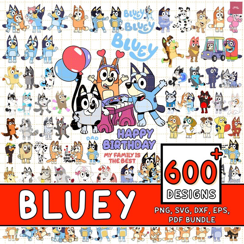 600+ Bluey Theme Pack, Bluey Png Bundle, Cut Files, Bluey Clipart Pngs ...