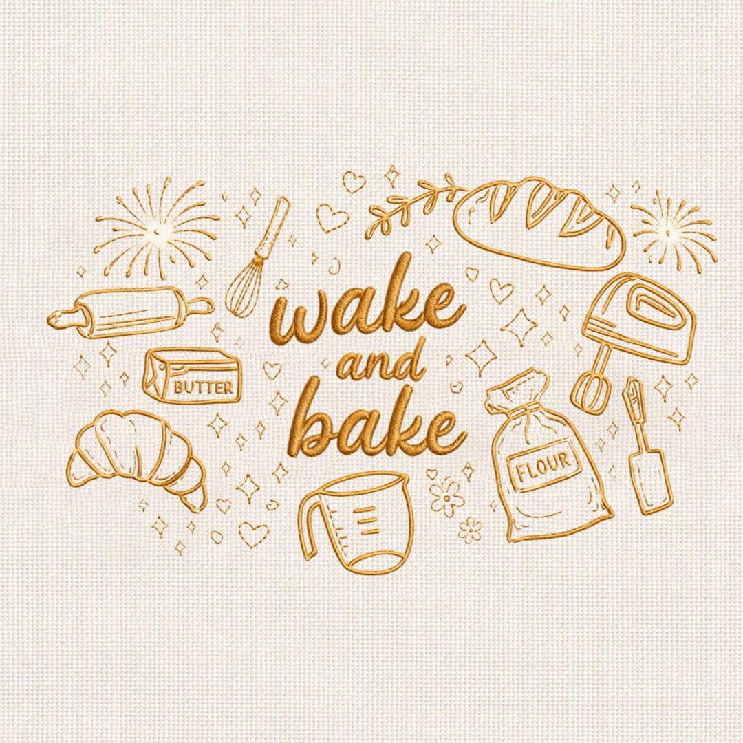 Wake and Bake Embroidery Design, Baking Embroidery File, Baker Gift ...