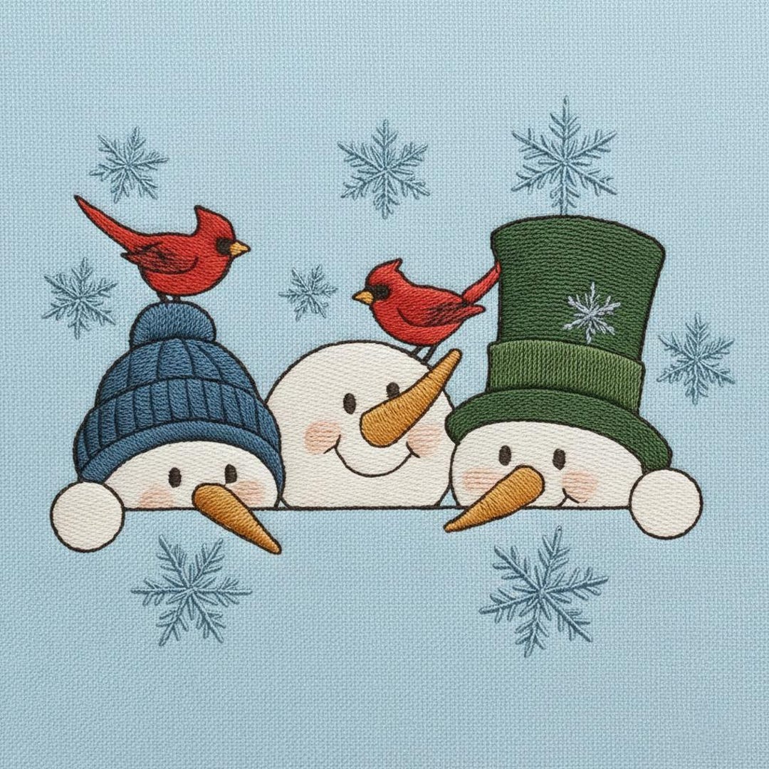 Cute Peeking Snowmen Embroidery File | Three Friends Winter Design With ...