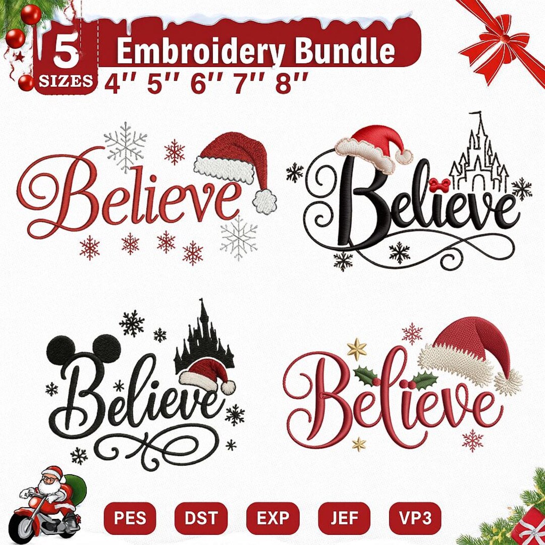 Christmas Embroidered Design Bundle, Believe Embroidery Design, Believe ...