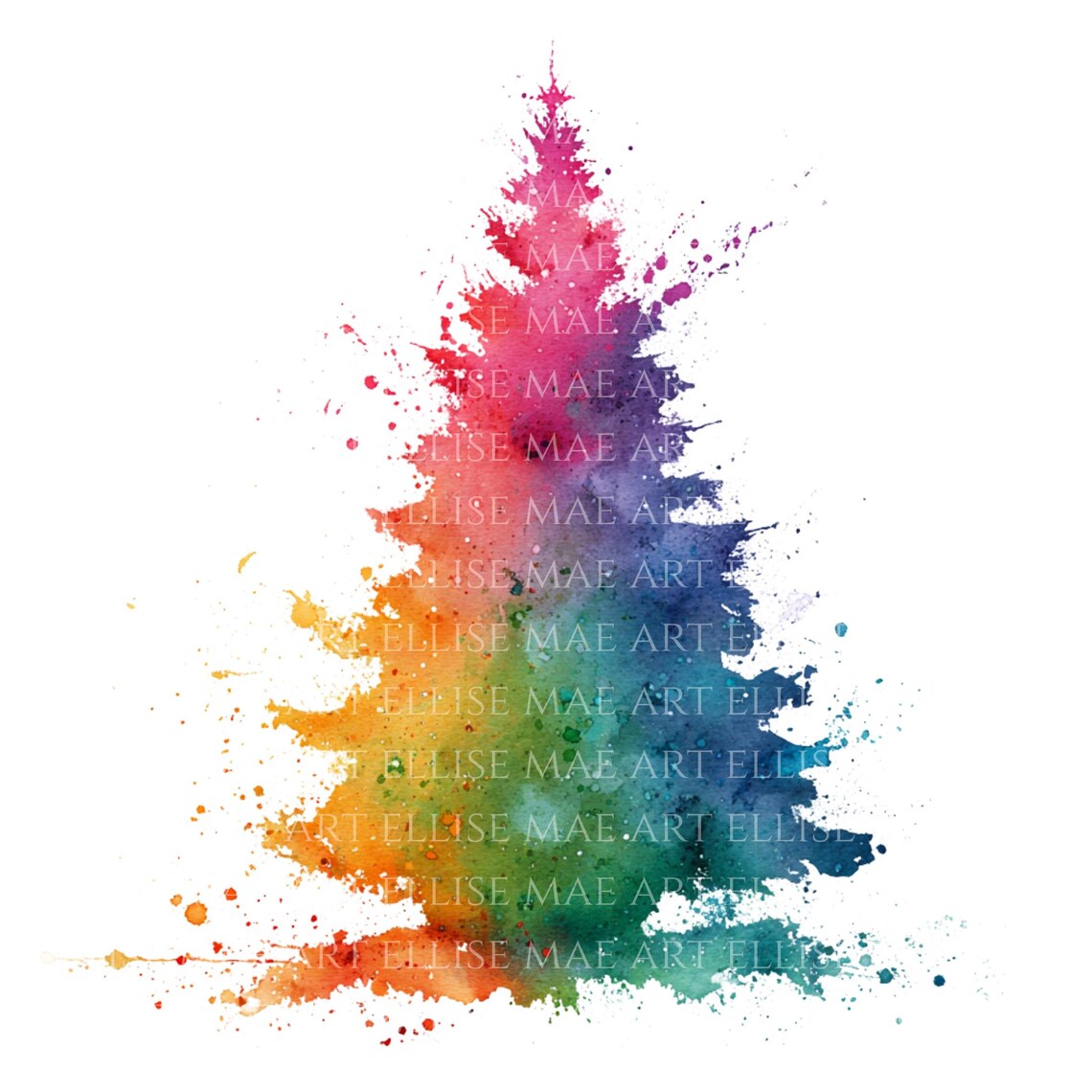 12 Watercolor Rainbow Christmas Tree Clipart: 12 PNG Images (digital ...