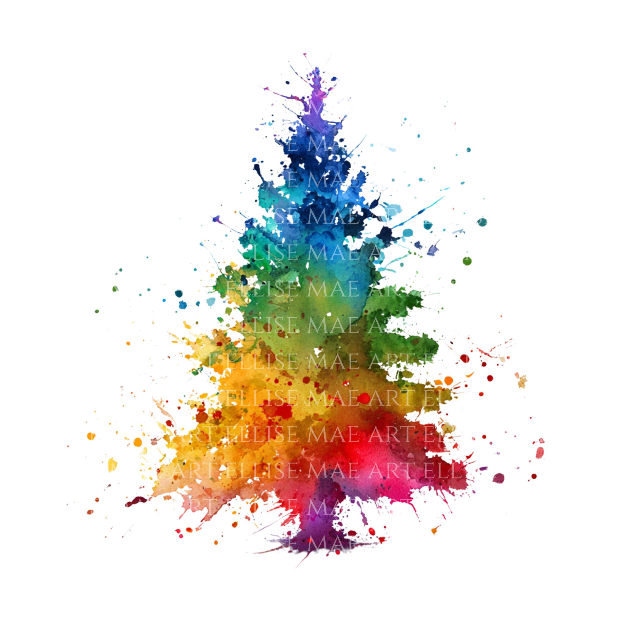 12 Watercolor Rainbow Christmas Tree Clipart: 12 PNG Images (digital ...
