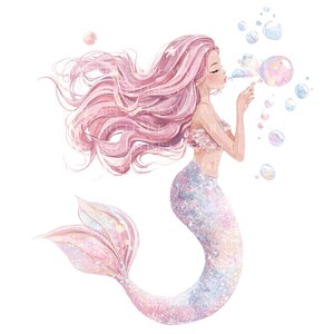 10 Magical Mermaid Watercolor Clipart Bundle: Fantasy Art, Commercial ...
