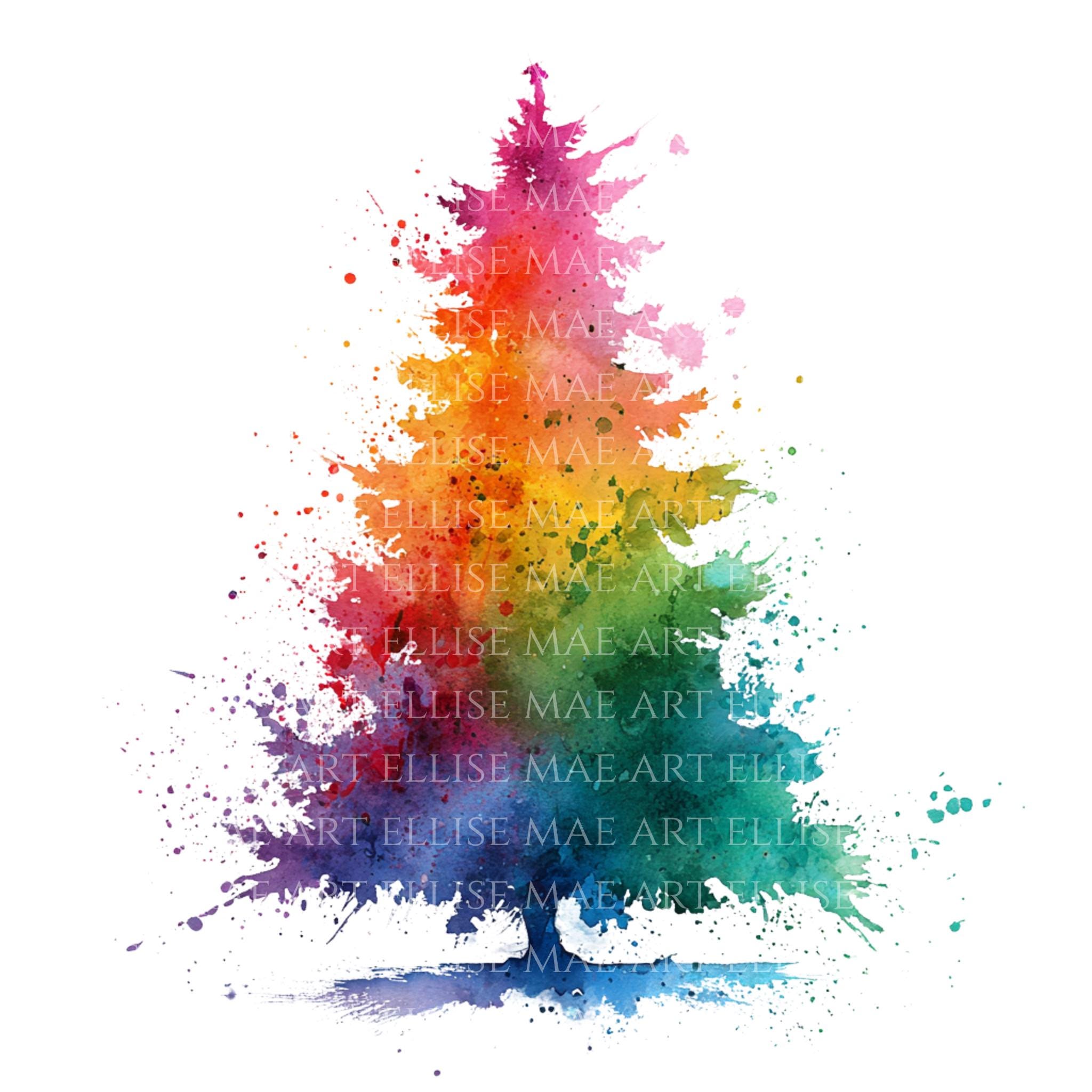 12 Watercolor Rainbow Christmas Tree Clipart: 12 PNG Images (digital ...