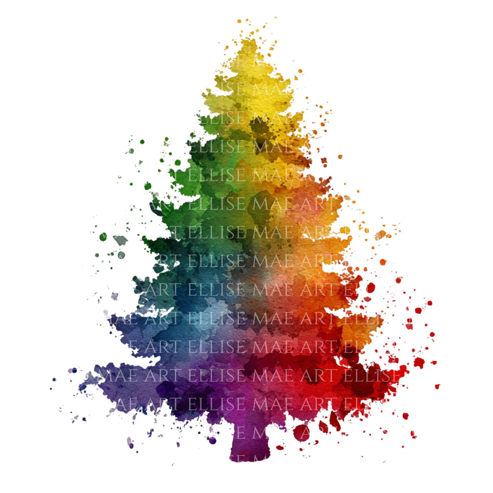 12 Watercolor Rainbow Christmas Tree Clipart: 12 PNG Images (digital ...