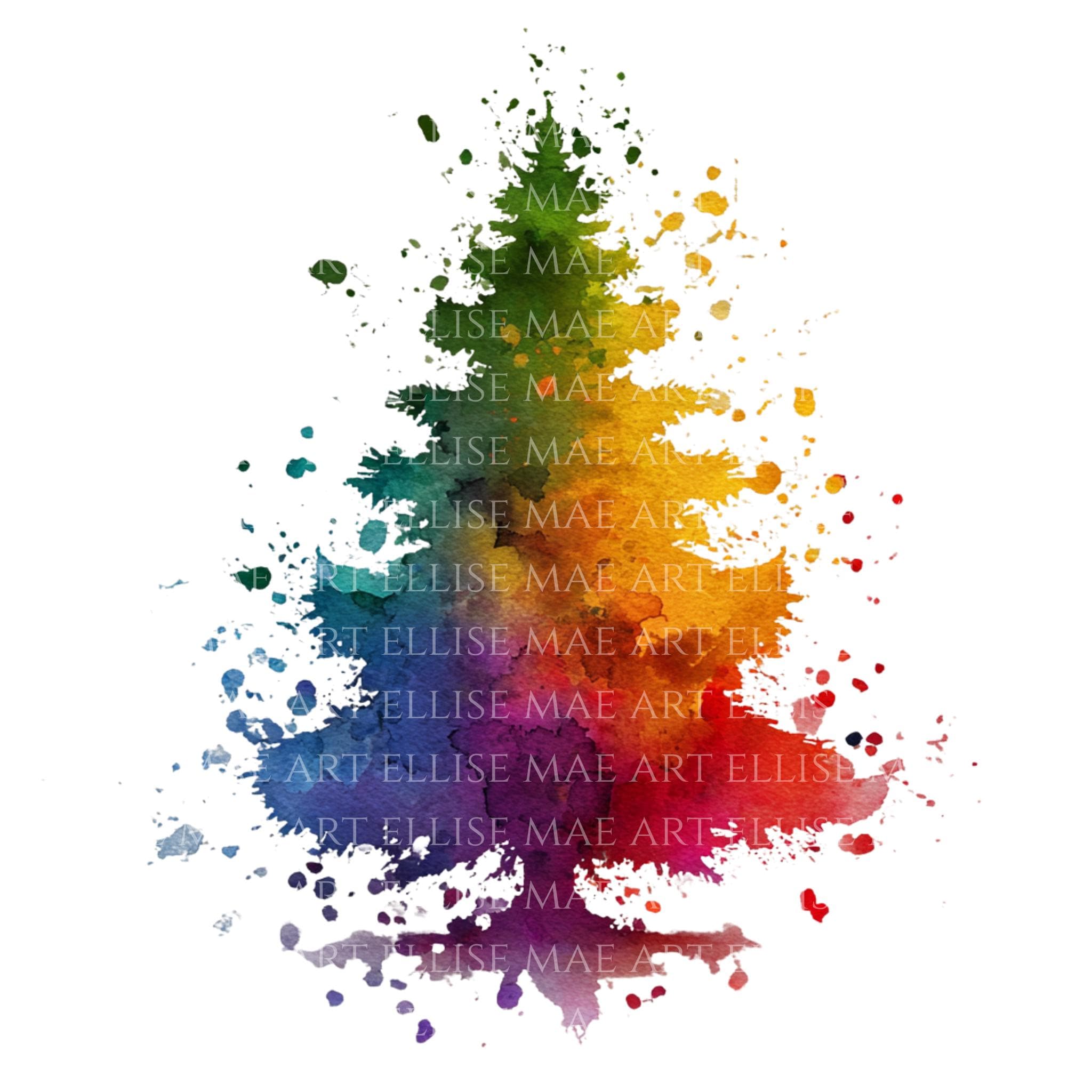 12 Watercolor Rainbow Christmas Tree Clipart: 12 PNG Images (digital ...