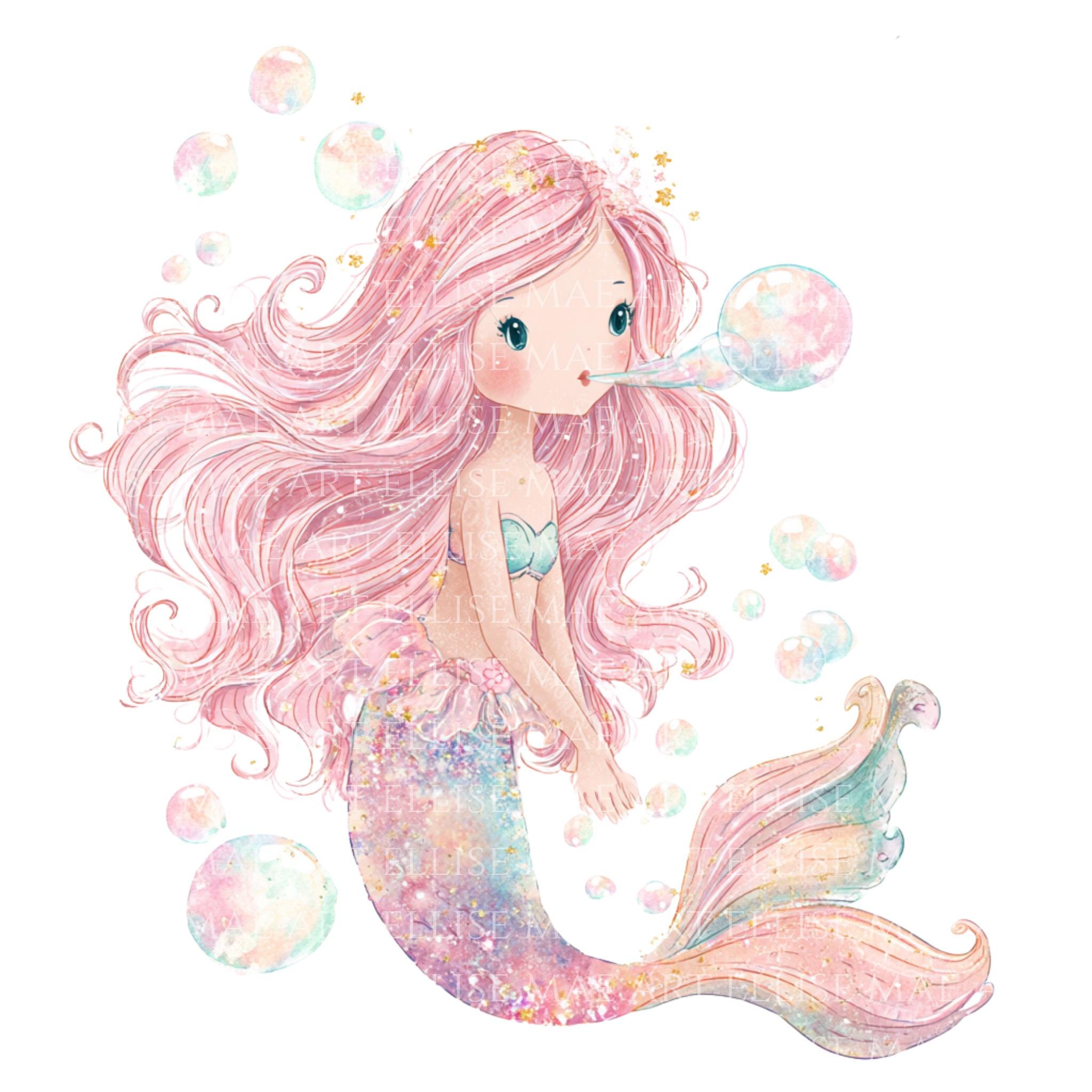 10 Magical Mermaid Watercolor Clipart Bundle: Fantasy Art, Commercial ...