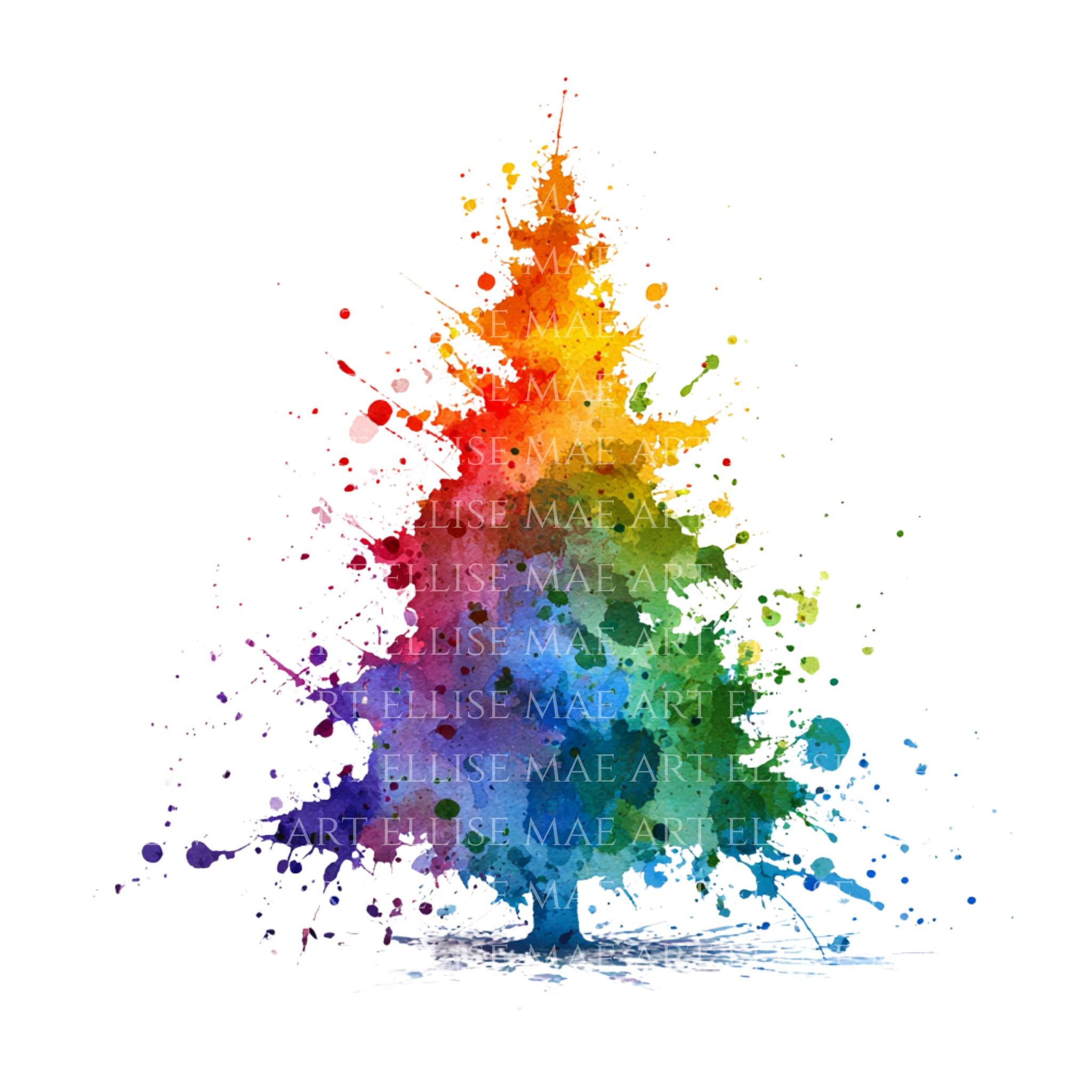 12 Watercolor Rainbow Christmas Tree Clipart: 12 PNG Images (digital ...
