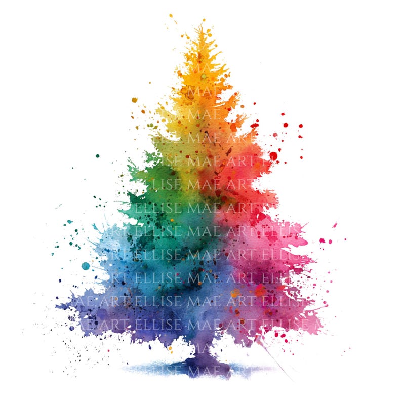 12 Watercolor Rainbow Christmas Tree Clipart: 12 PNG Images (digital ...