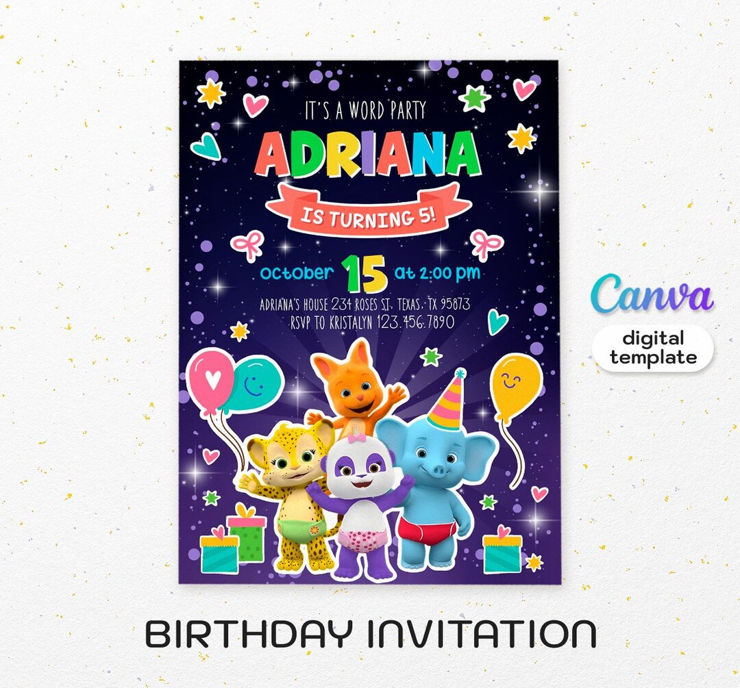 Printable Editable Word Party Invitation, Words Party Birthday Invite ...