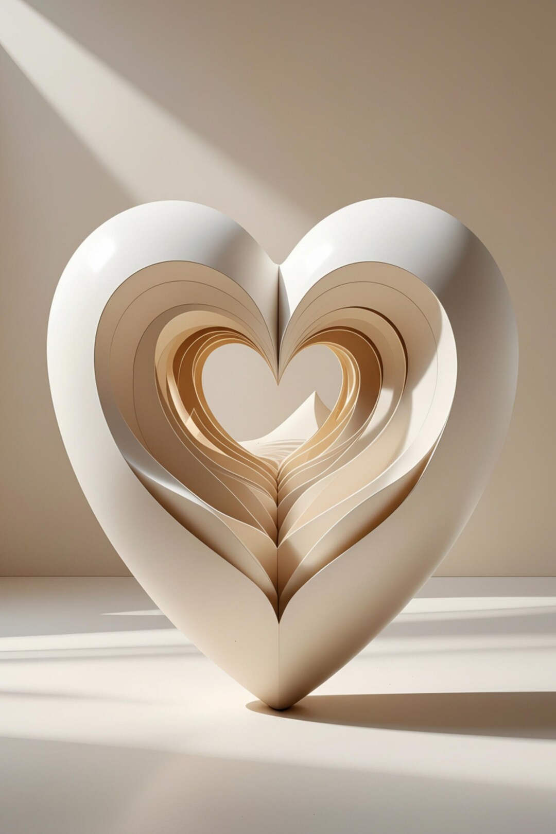 Layered Heart Wall Art – Scandinavian Neutral Heart Sculpture, Minimal ...