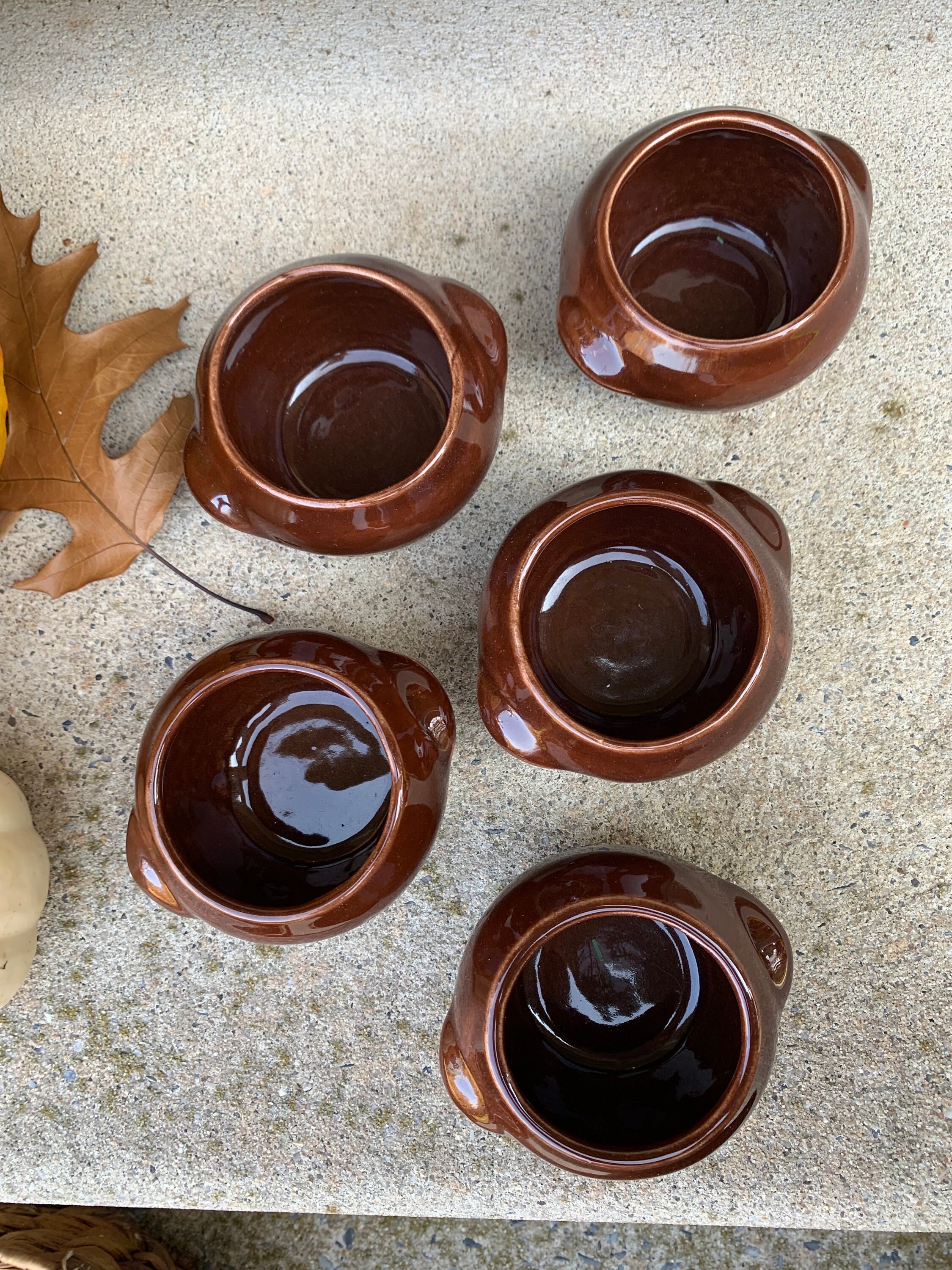 Set of 5 Vintage Heinz Mccoy USA Mini Individual Bean Pots Brown Glazed ...