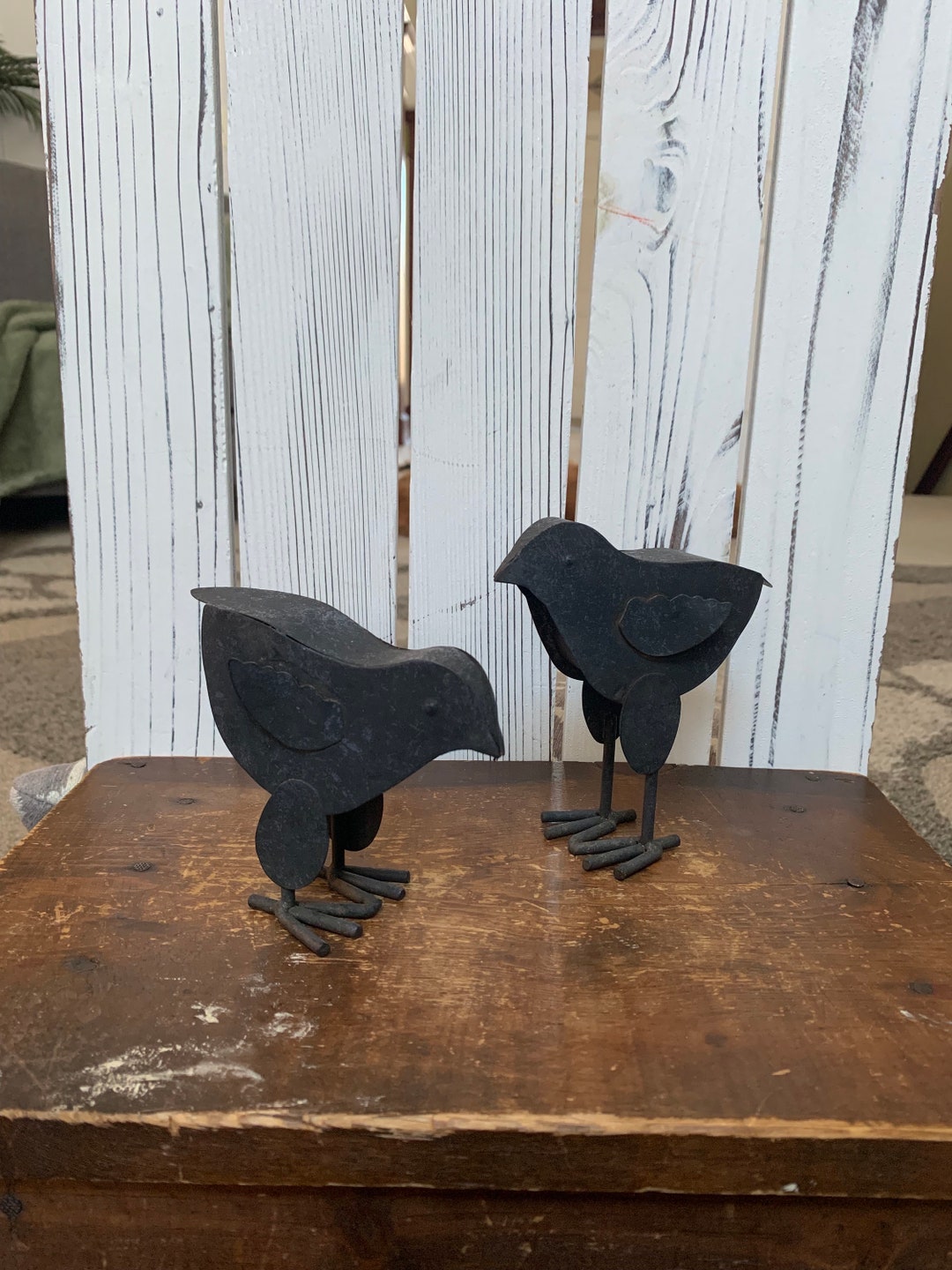 Pair of 2 Rusted Formed Black Metal Chicks Peeps Crow Garden Art Easter ...