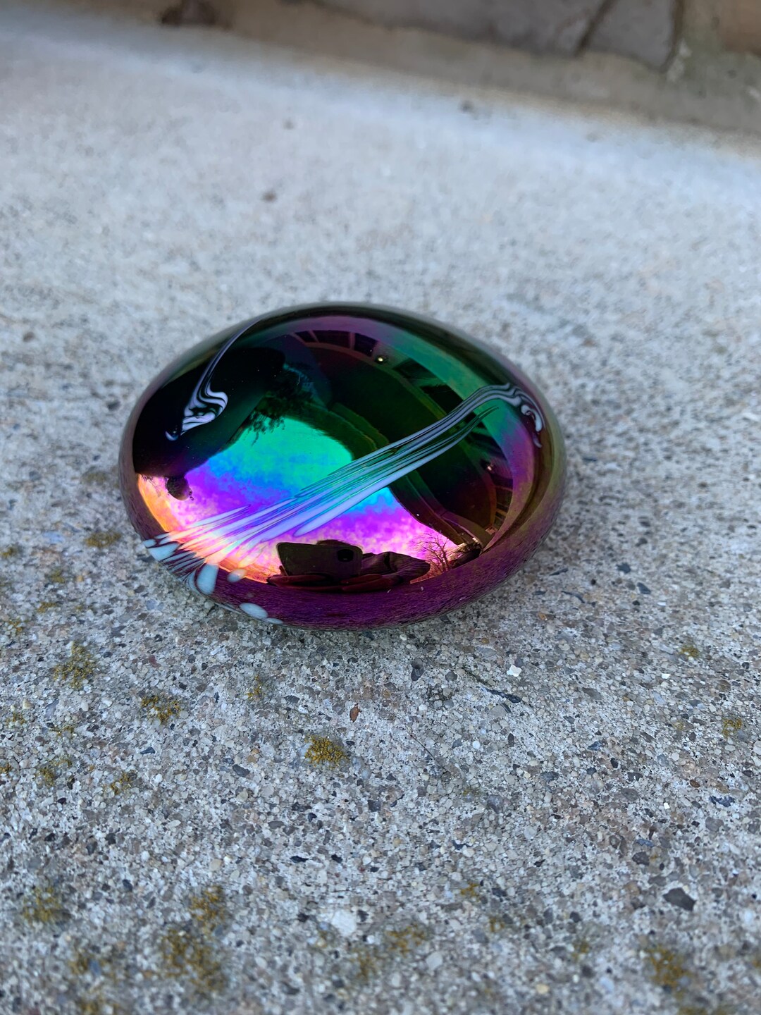 Vintage Iridescent Oil Slick Metallic Look Art Glass Swirl Paperweight ...