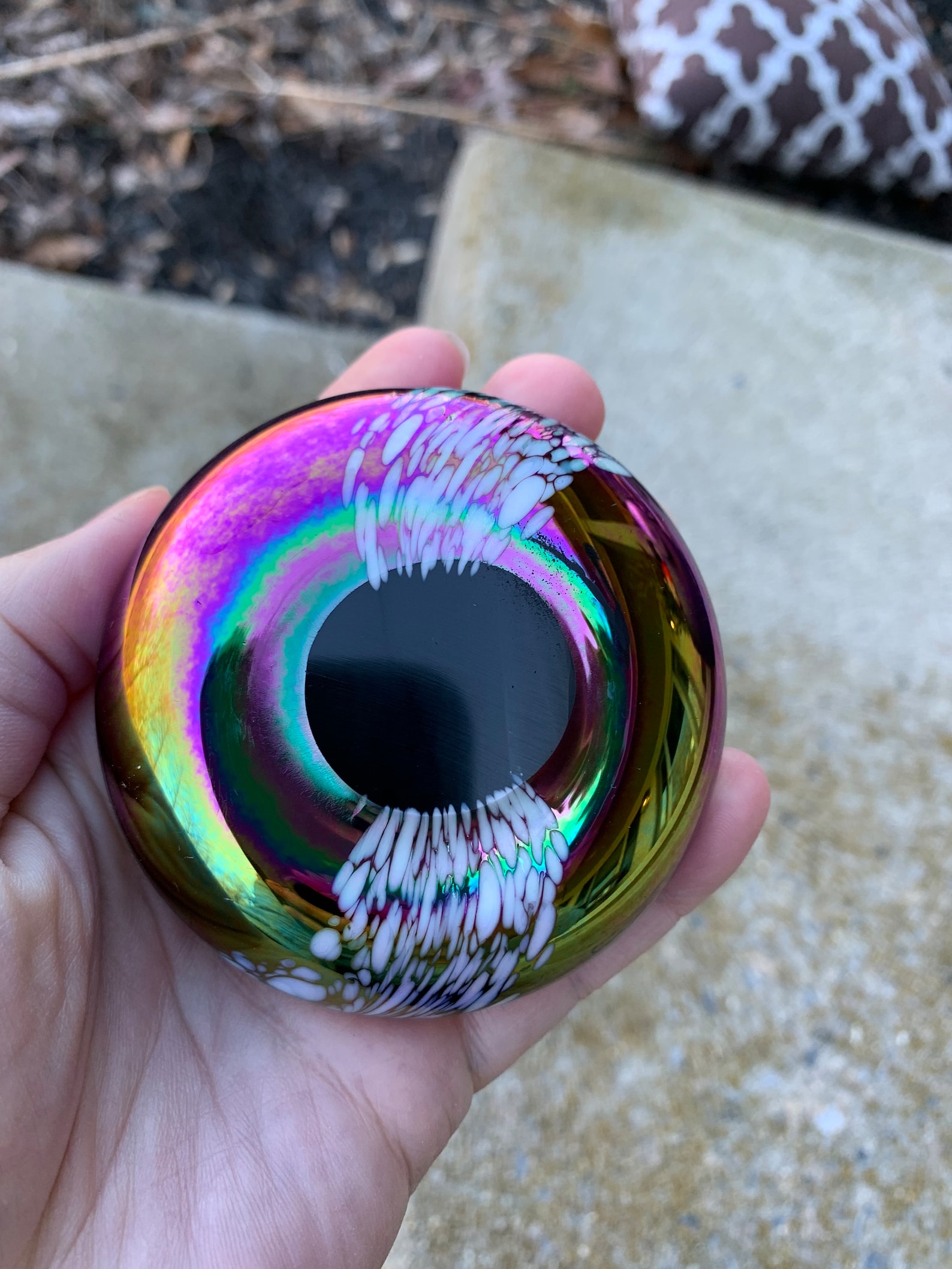 Vintage Iridescent Oil Slick Metallic Look Art Glass Swirl Paperweight ...