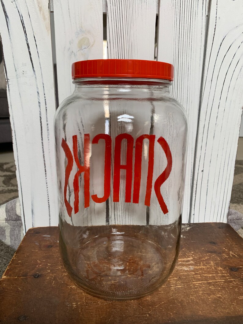 Vintage Retro Large Glass Snacks Snack Jar Red Clear 10 - Etsy