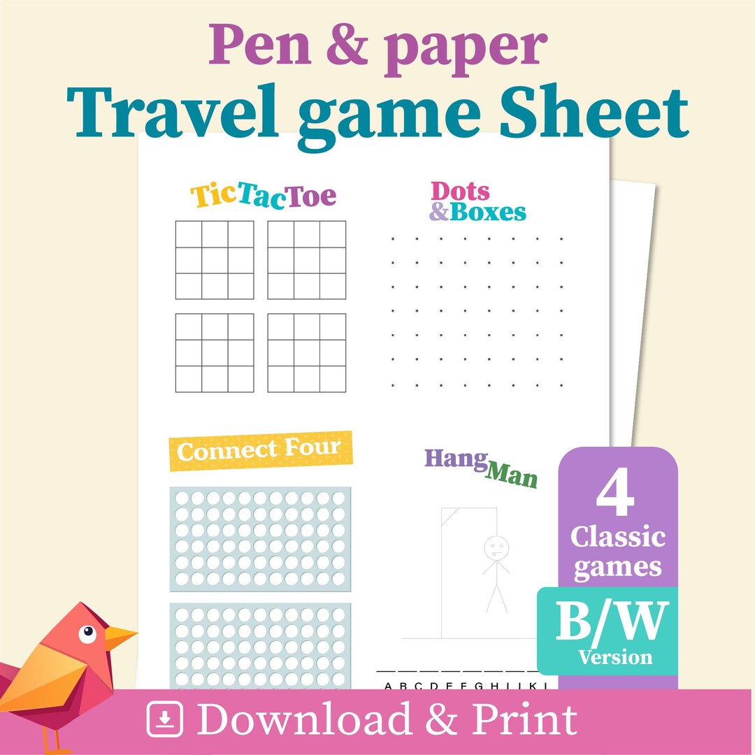 Travel Game Sheet: Classic Pen & Paper Games (digital Download) - Etsy UK