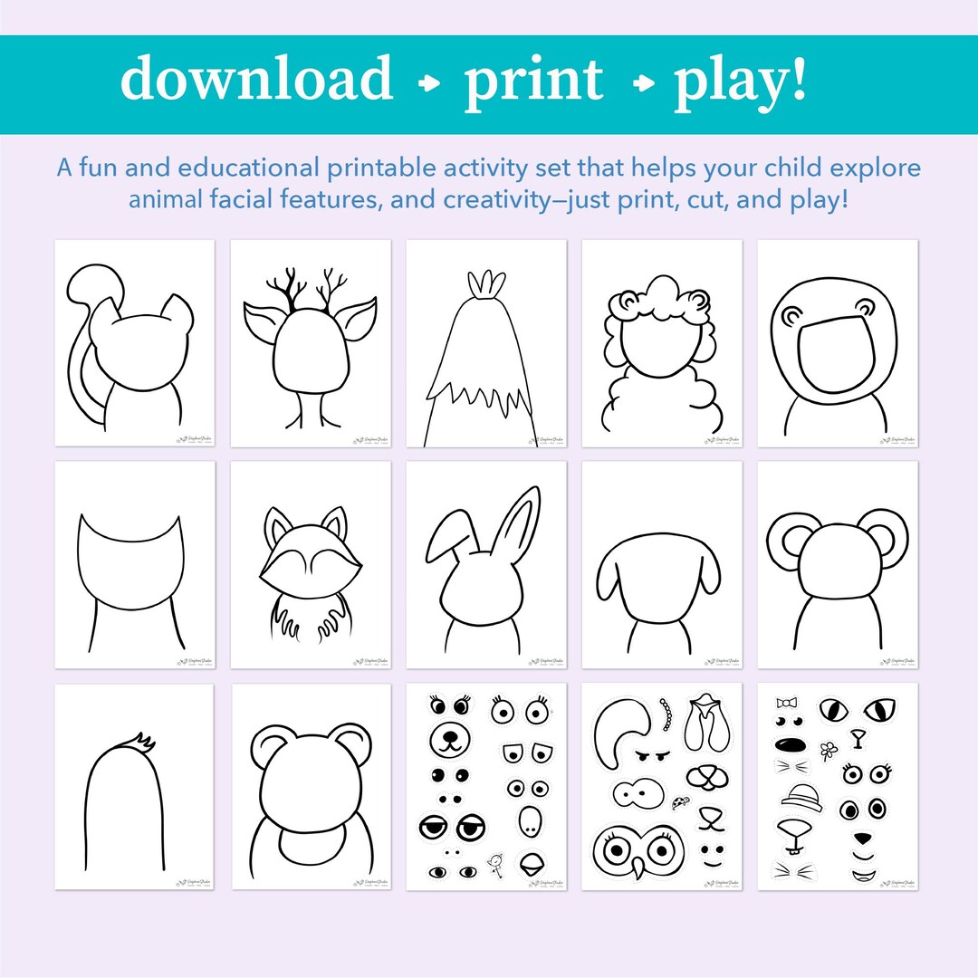 Animal Face Activity Sheet: Printable Preschool Worksheet (PDF) - Etsy