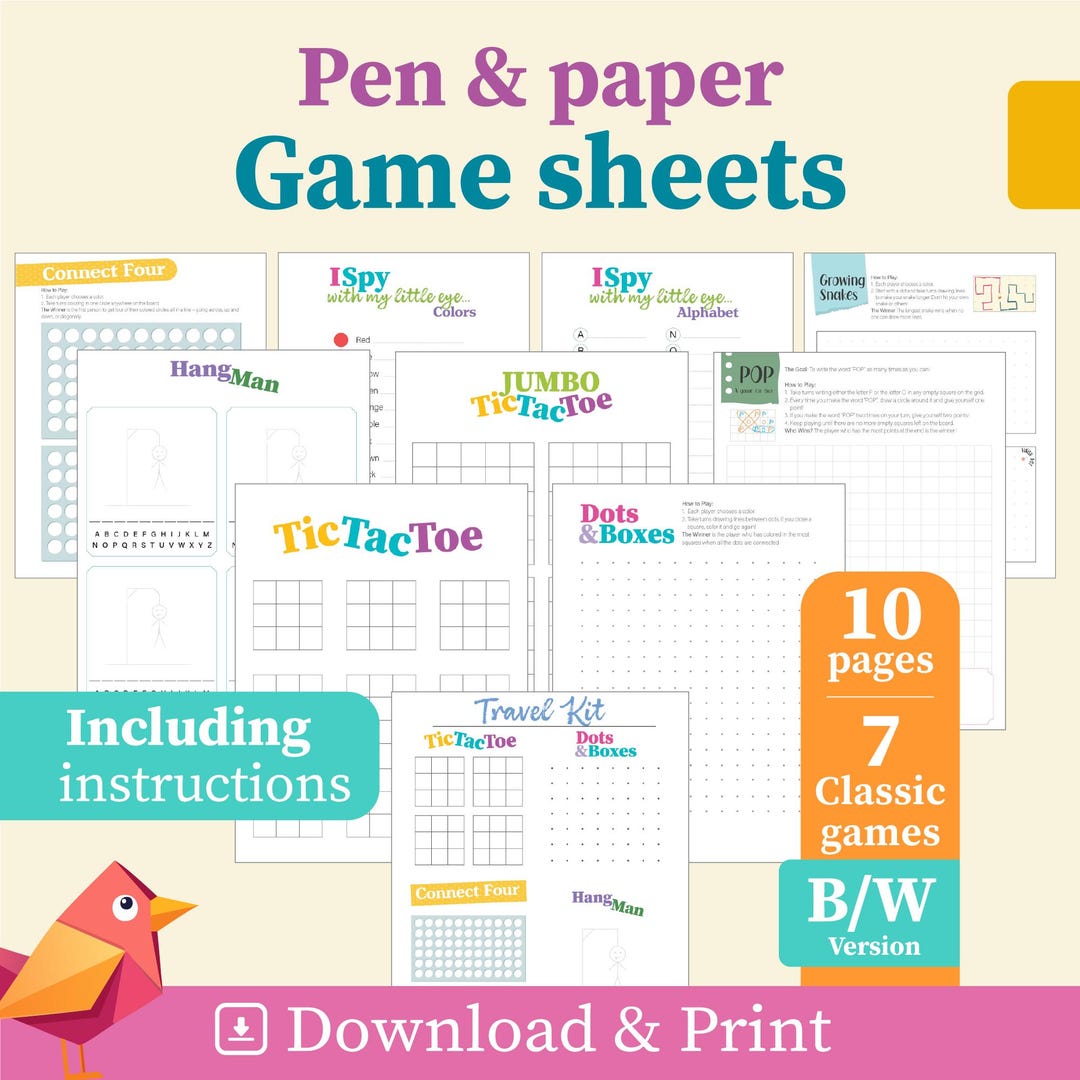 Kids Travel Game Pack: Classic Pen & Paper Games (digital Download) - Etsy