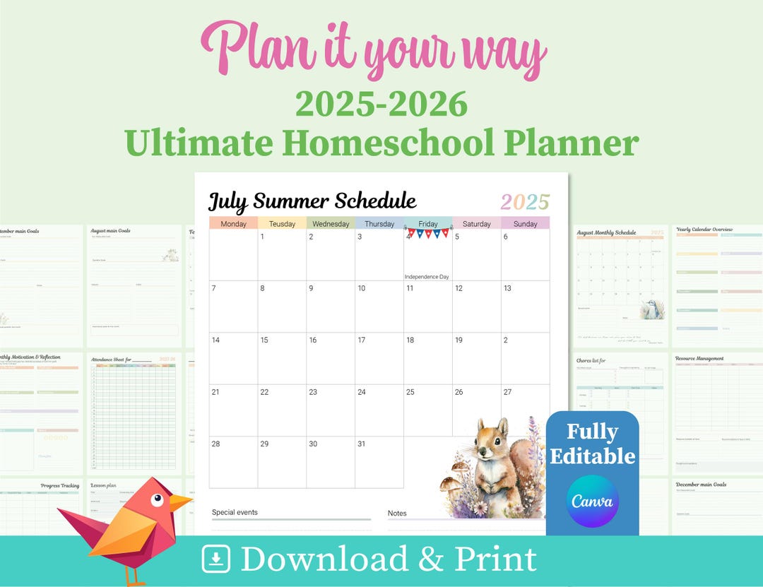 Editable Homeschool Planner 2025-2026 .printable | Nature-inspired ...
