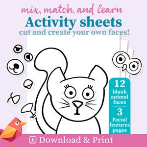 Animal Face Activity Sheet: Printable Preschool Worksheet (PDF) - Etsy