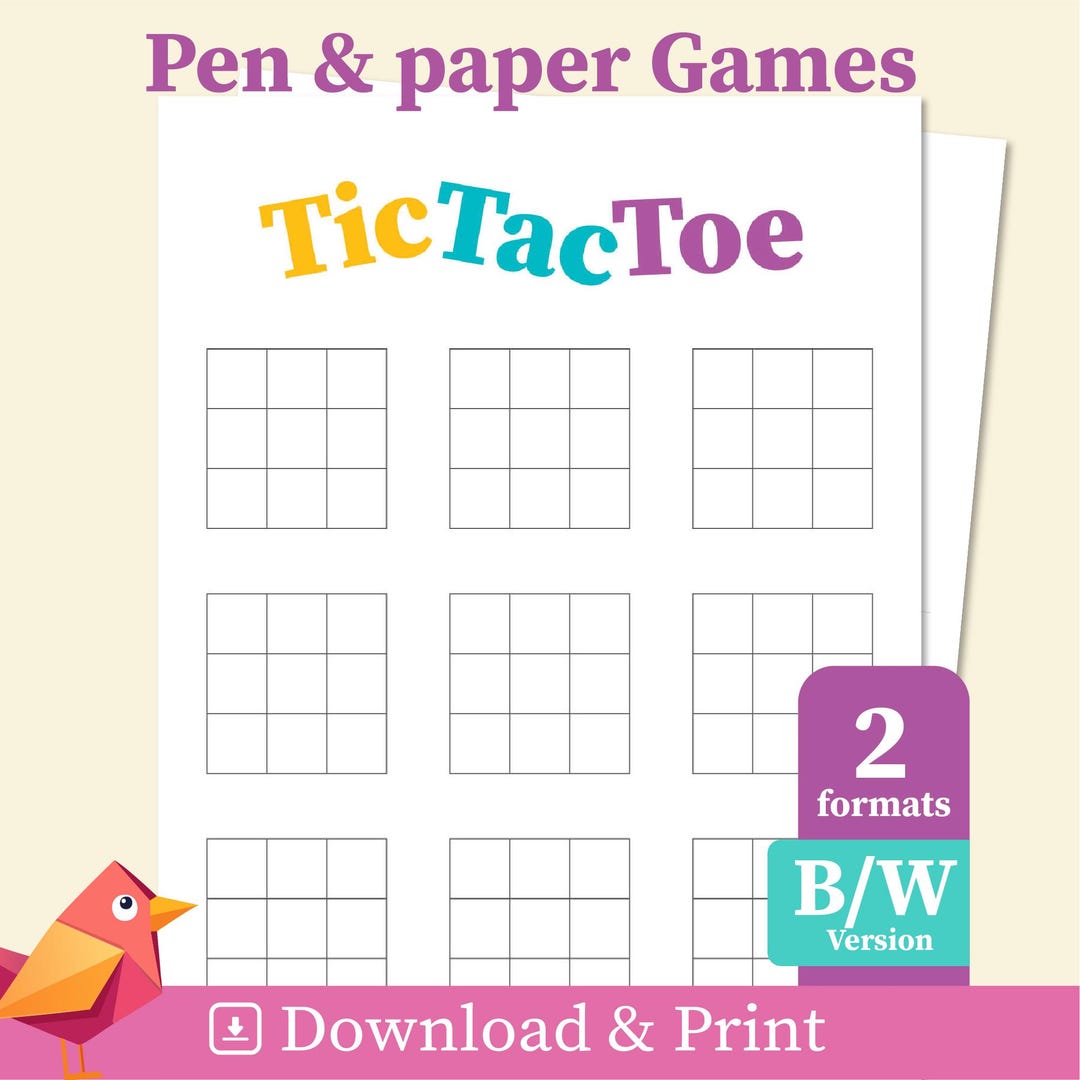 Tic Tac Toe Printable Game for Kids. Standard and Jumbo 5x5 Versions ...