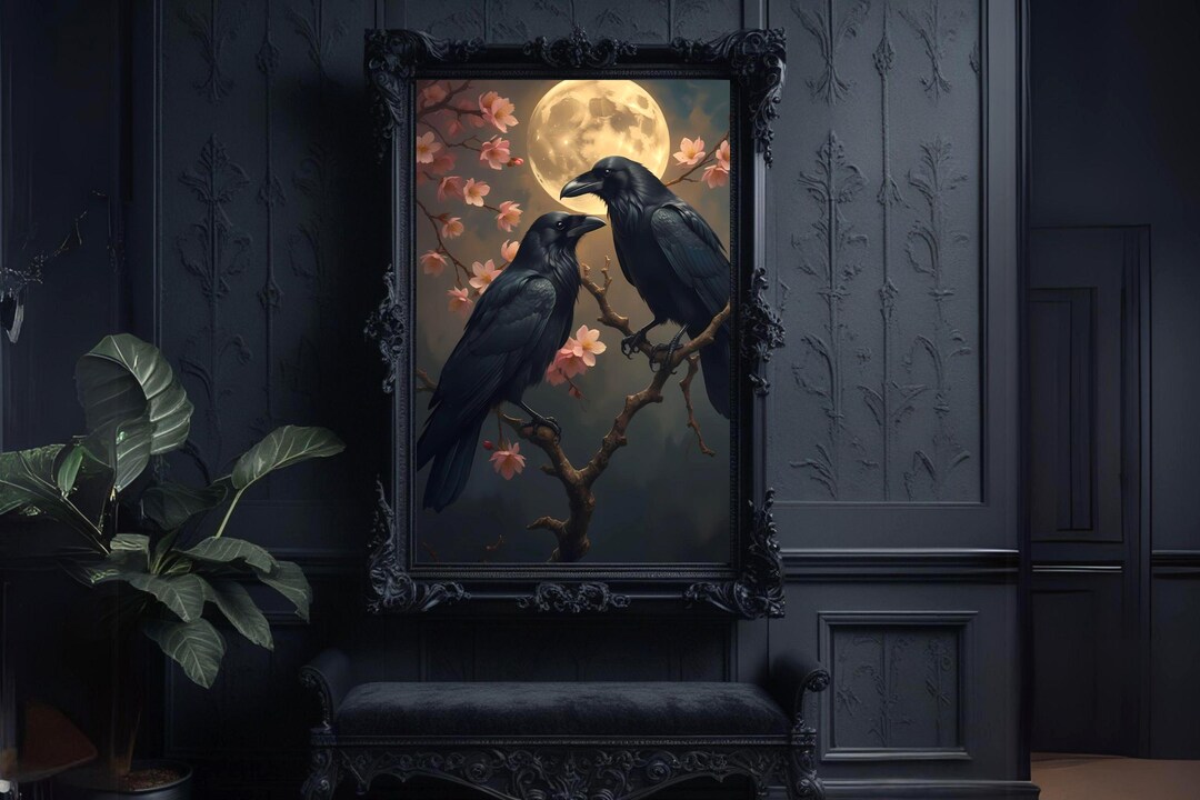 Raven Couple, Gothic Romantic Crow, Dark Forest Wall Art Print, Dark ...