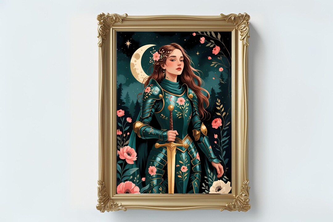 Female Medieval Knight Tapestry Style Art Mythical Celestial Fantasy ...
