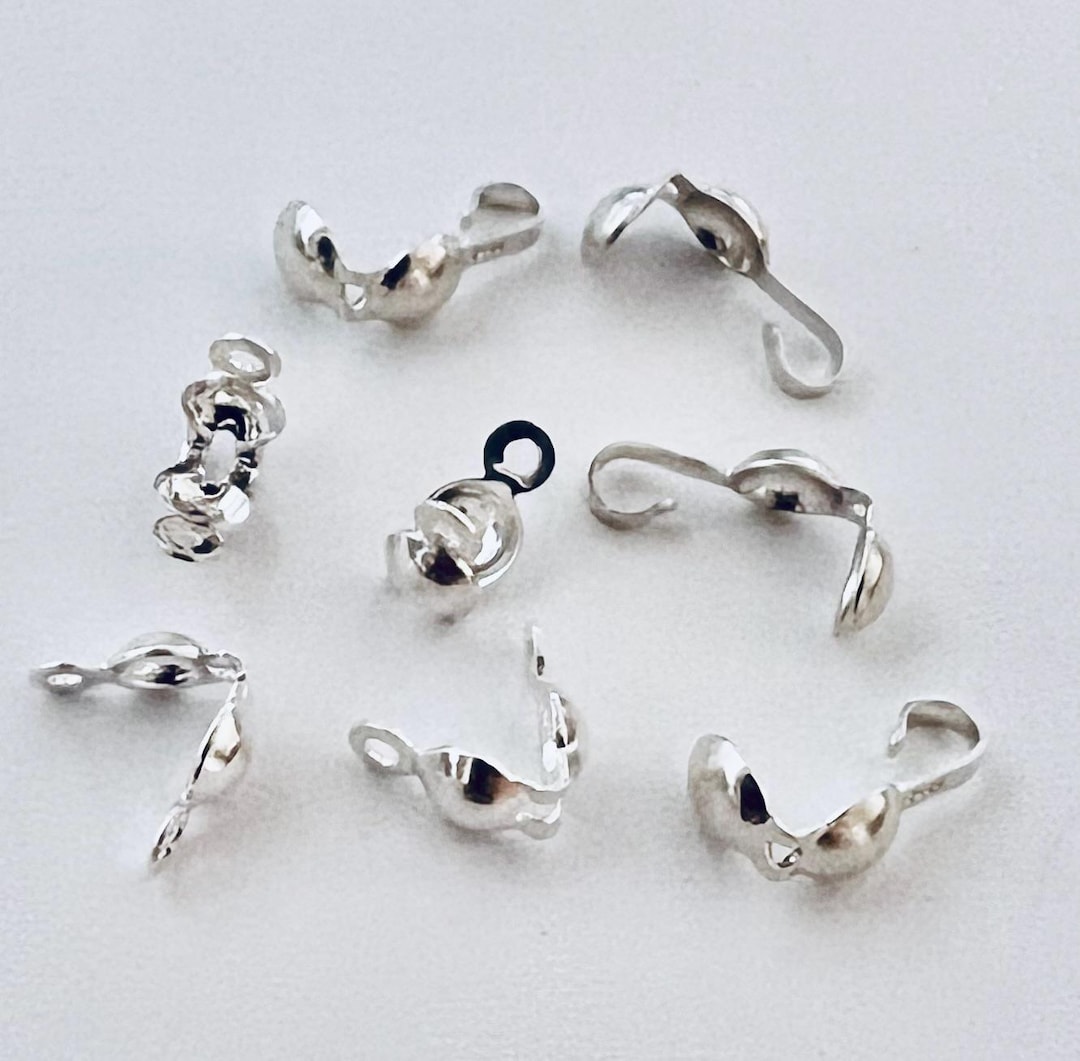 925 Sterling Silver Crimp Bead Tip Knot Cover, Calottes With 2 Rings or ...