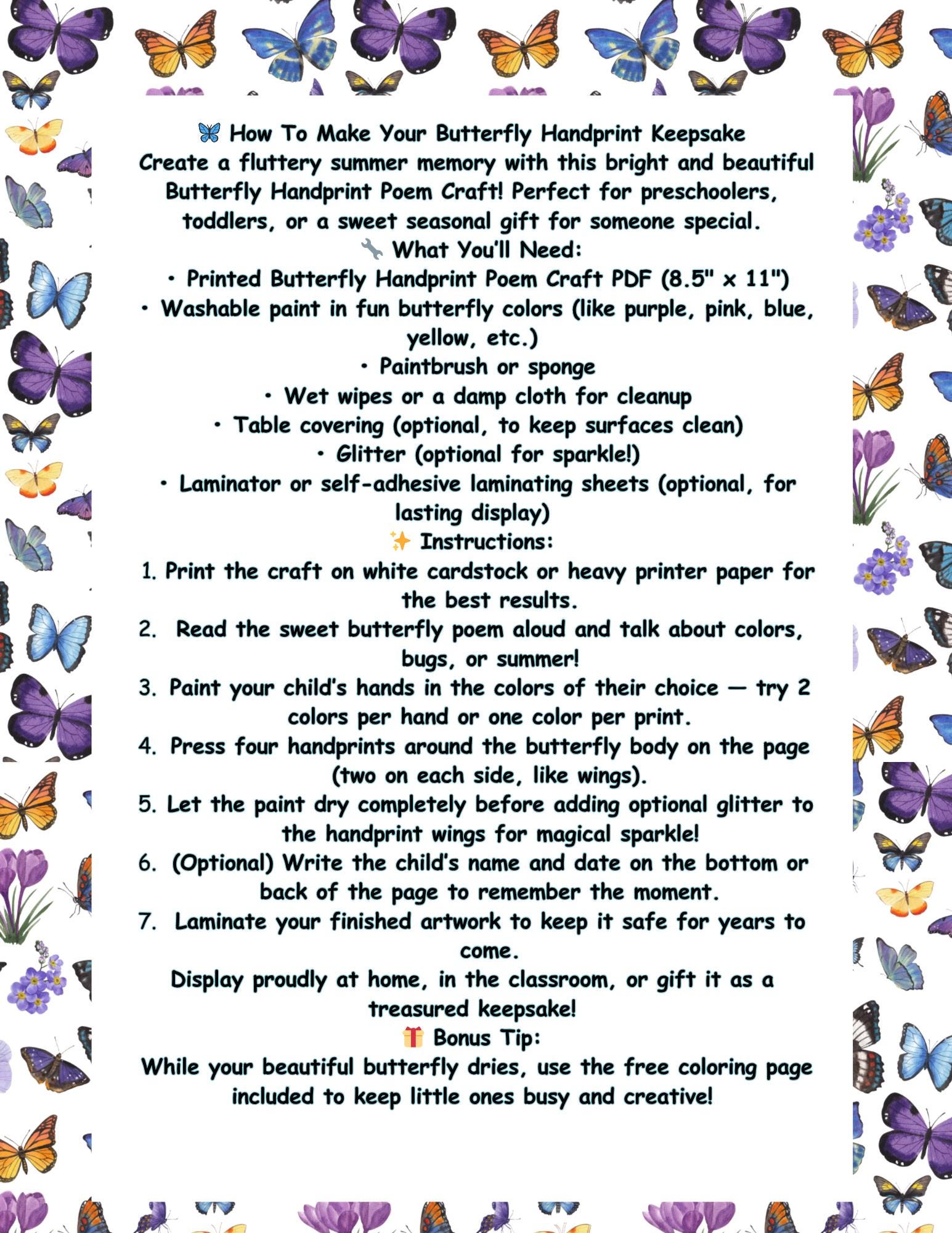 Butterfly Handprint Poem Craft – Printable Keepsake, Butterfly Crafts ...