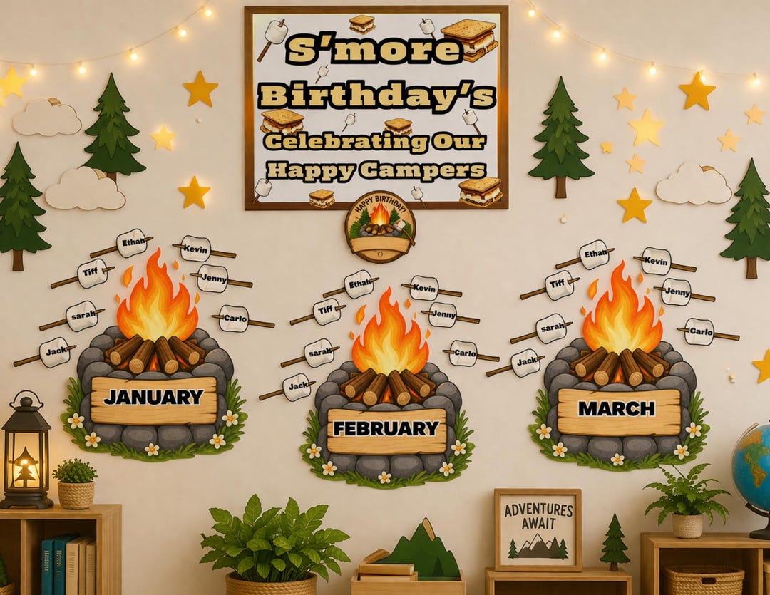 Camping Birthday Board | Preschool Birthday Display Printable | Camp ...