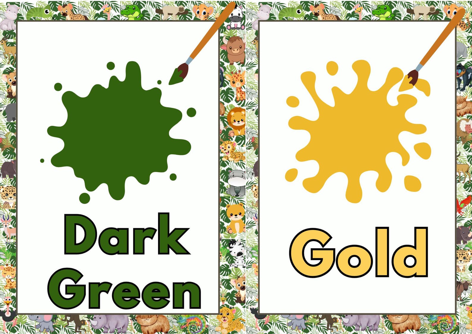 Printable Safari Theme Flashcards – 18 Colors & 16 Shapes – Classroom ...