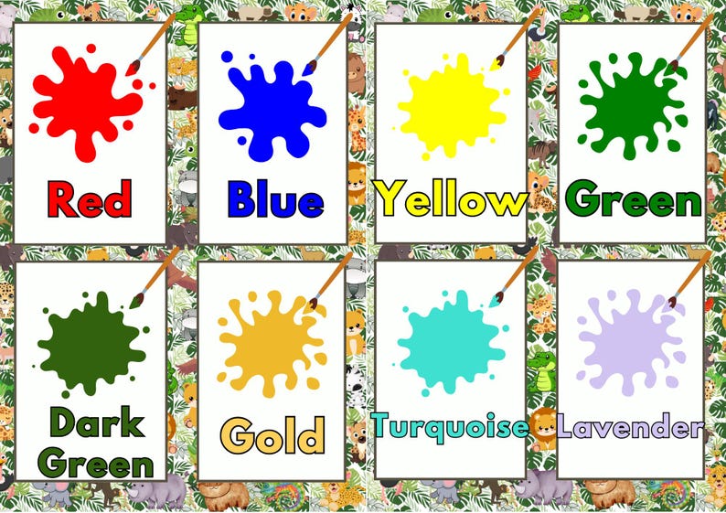 Printable Safari Theme Flashcards – 18 Colors & 16 Shapes – Classroom ...