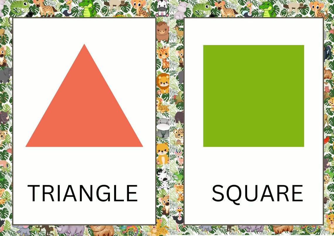Printable Safari Theme Flashcards – 18 Colors & 16 Shapes – Classroom ...