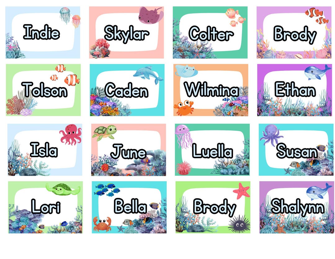 Ocean Theme Name Tags, Printable Classroom Labels (editable Canva Link ...