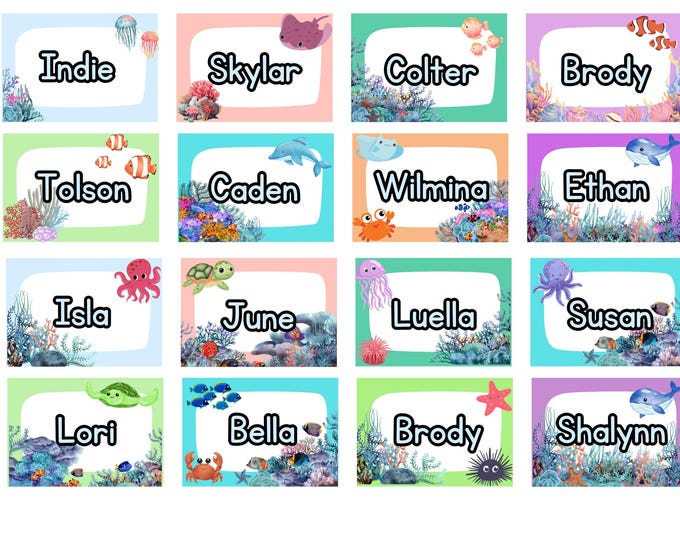 Ocean Theme Name Tags, Printable Classroom Labels (editable Canva Link ...