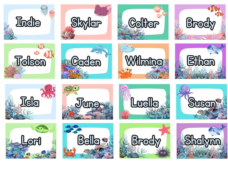 Ocean Theme Name Tags, Printable Classroom Labels (editable Canva Link ...