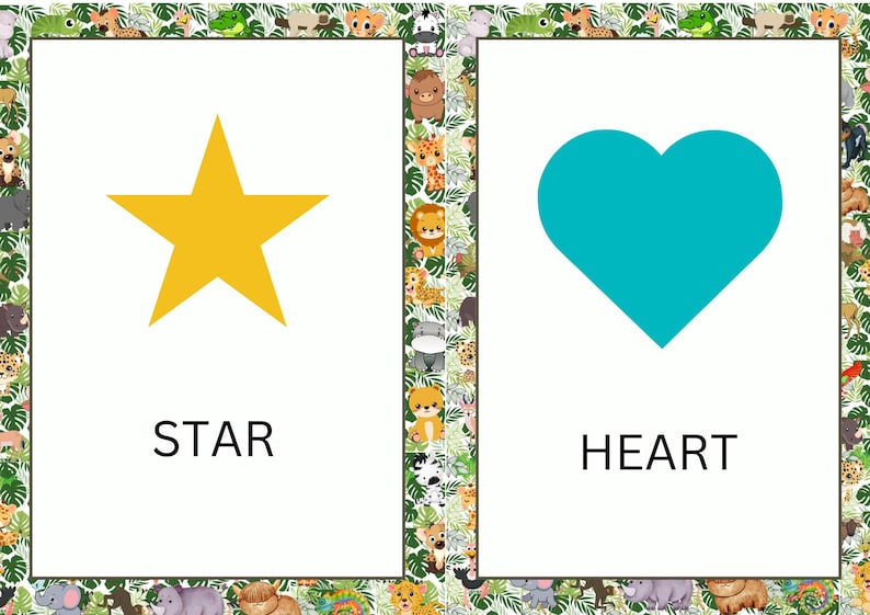 Printable Safari Theme Flashcards – 18 Colors & 16 Shapes – Classroom ...