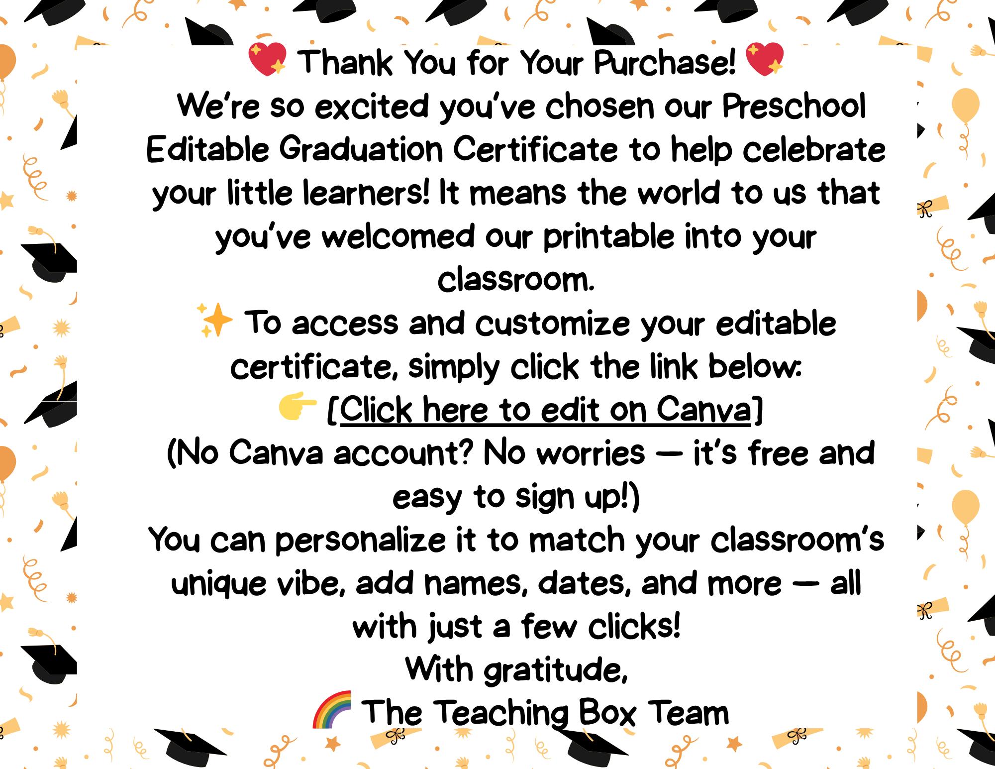 Preschool Graduation Printable Set, Handprint Poem (editable ...