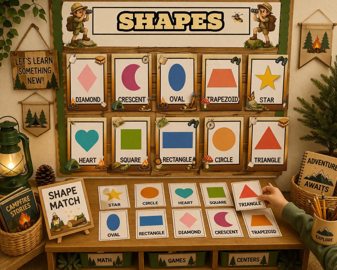 Camping Shape Flashcards Printable | Preschool Shapes Set, Shape Cards ...