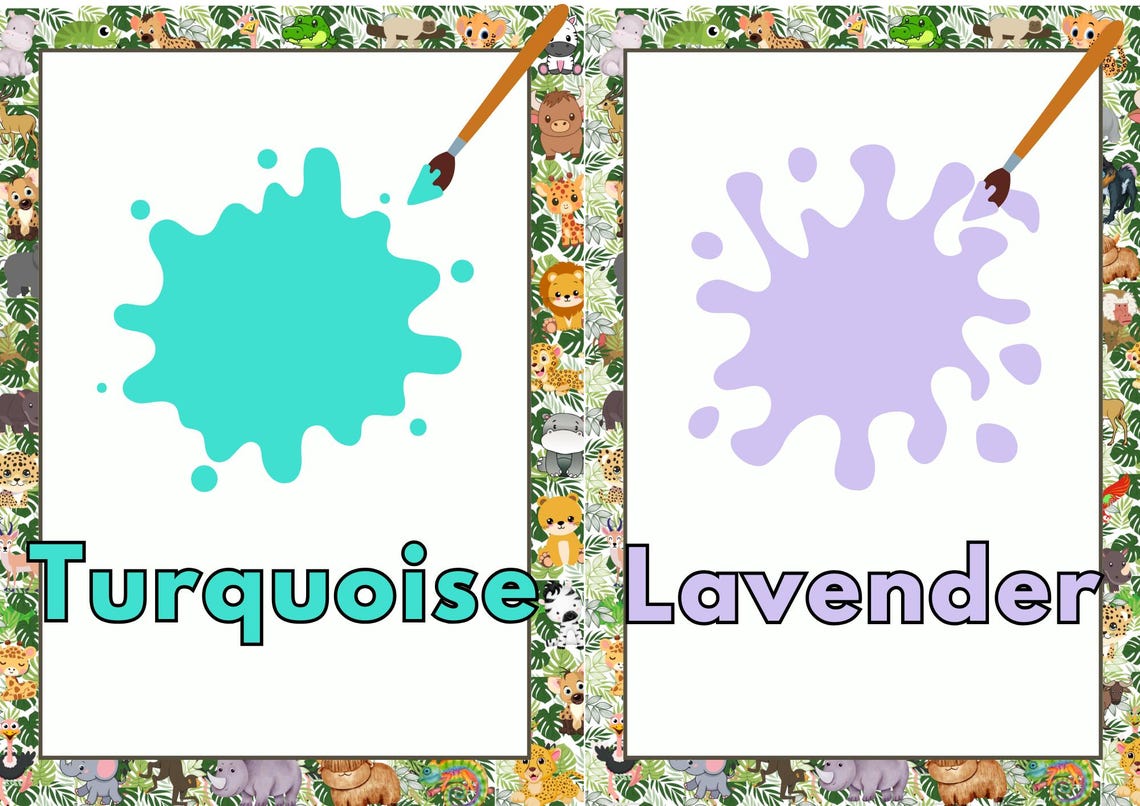 Printable Safari Theme Flashcards – 18 Colors & 16 Shapes – Classroom ...