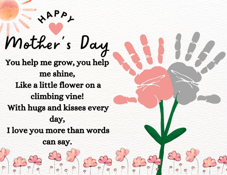 Mother’s Day Handprint Flowers Card With Poem + Free Coloring ...