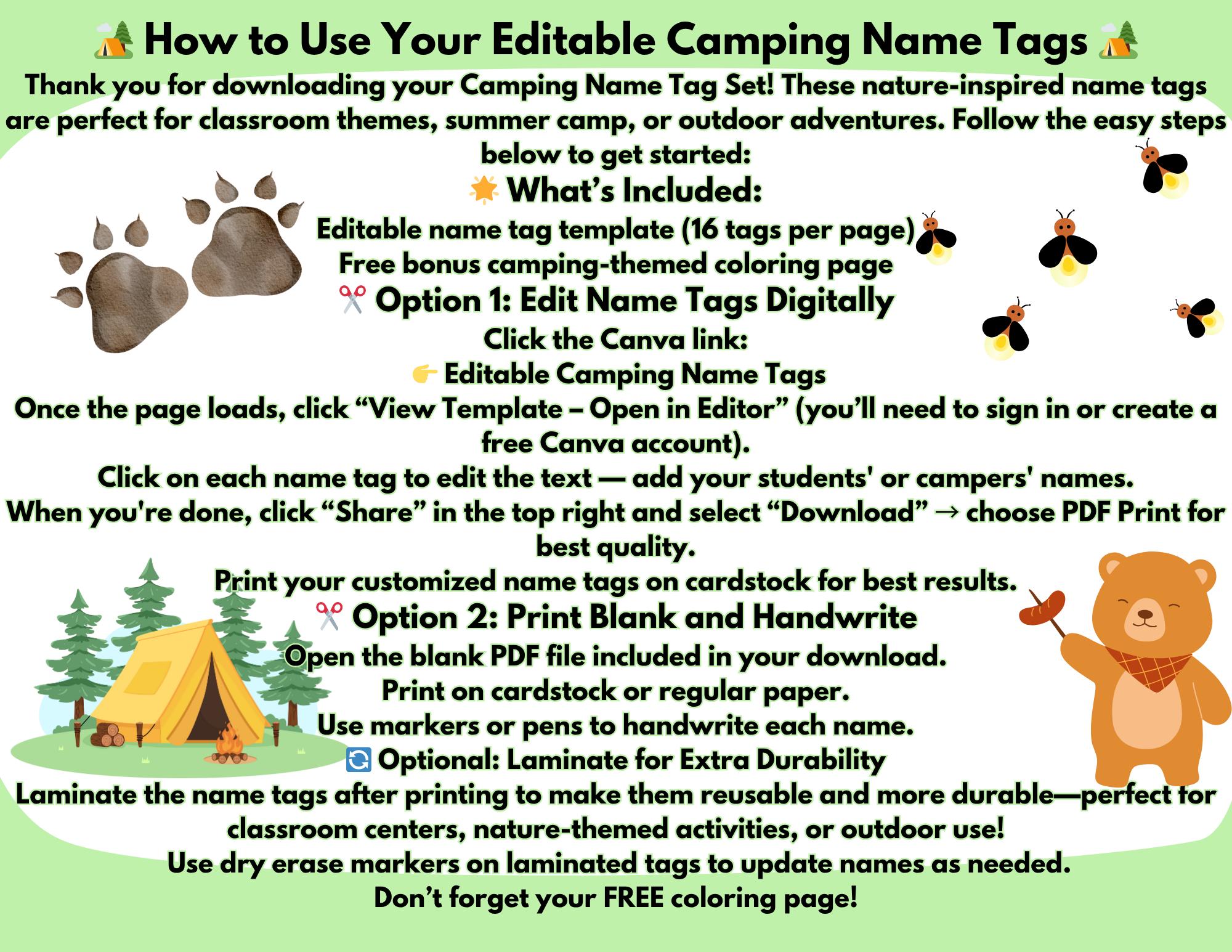 Editable Camping Name Tags, Adventure Labels (canva Template) - Etsy