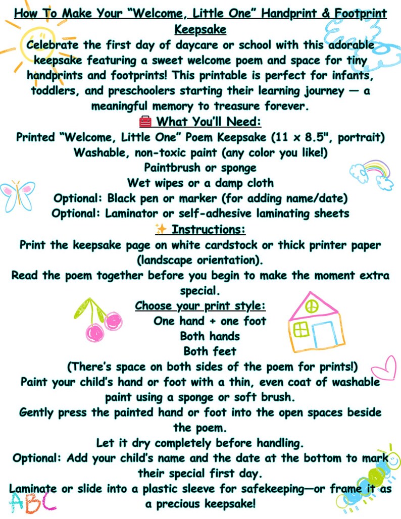 First Day of School Handprint Keepsake Art (PDF) - Etsy